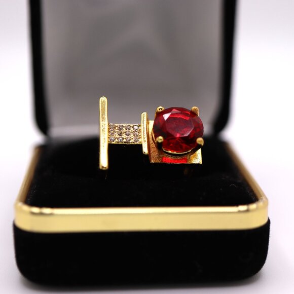 Jewelry | Gold Statement Ring With Ruby Red Center Stone Art Deco Edge ...